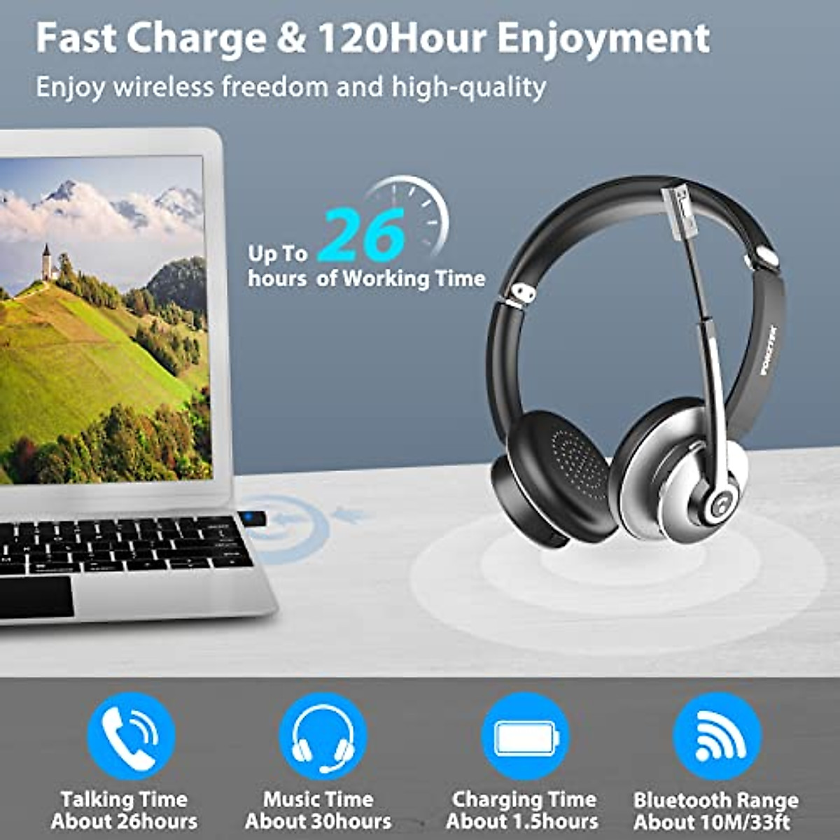 Bluetooth Headset, Wireless Headset with Microphone Noise Canceling, Wireless Headphones with USB Audio Dongle for Cell Phone Computer Office Home|Call Center|Skype|Zoom|MS Teams Work Headset