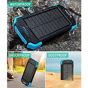 10,000mAh Solar Power Bank for Cell Phone Plus 20,000mAh Fast Charger for Emergency Use (Light Blue and Orange)