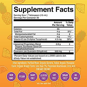 Quercetin | Sugar Free | Liquid Quercetin 500mg Immune Support for Adults | Inflammation Support Supplement | Immune Defense | Cellular Health | Vegan | Non-GMO | Gluten Free | 15.22 Fl Oz