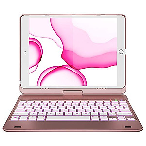 iPad Keyboard Case for iPad 2018 (6th Gen) - iPad 2017 (5th Gen) - iPad Pro 9.7 - iPad Air 2 & 1 - Thin & Light - 360 Rotatable - Wireless/BT - Backlit 10 Color - iPad Case with Keyboard (Rose Gold)