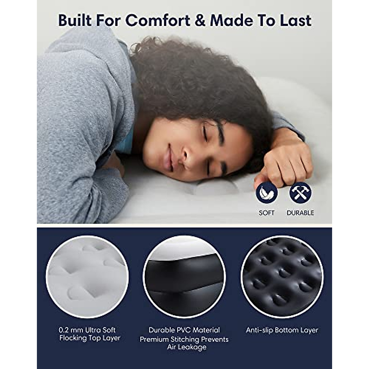 OlarHike Inflatable King Air Mattress with Built in Pump,18"Elevated Durable Air Mattresses for Camping,Home&Guests,Fast&Easy Inflation/Deflation Airbed,Black Family Blow up Bed,Travel Cushion,Indoor