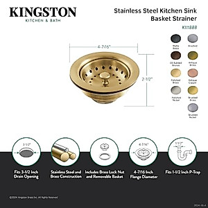 Kingston Brass K111BORB Tacoma Basket Strainer, Oil Rubbed Bronze 4.44 x 4.44 x 2.5