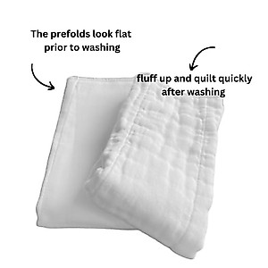 KaWaii Baby Prefold Cloth Diaper, Organic Cotton Twill, 4 x 6 x 4 ply DSQ Quality Washable & Reusable (10-36 lbs) White - 12-Count