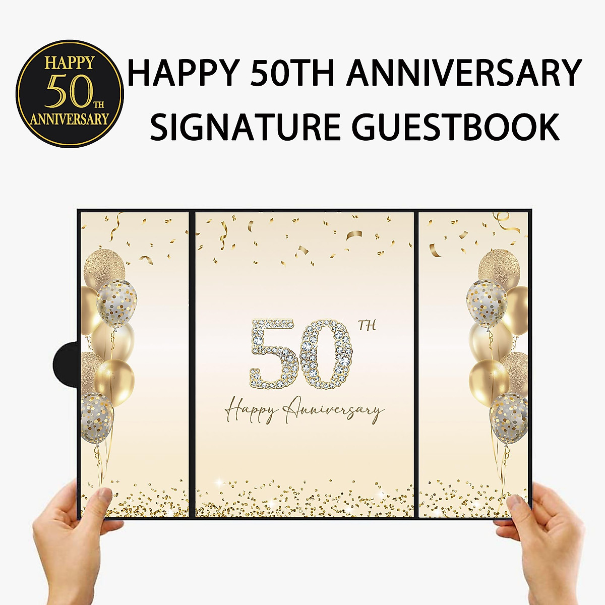 DARUNAXY Black Gold 50th Anniversary Party Decorations, Happy 50th Anniversary Alternative Signature Guest Book for Parents Cheers to 50 Years Gifts 50 Anniversary Signing Card Board Party Supplies