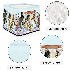 Fabric Storage Cubes Animal Cow Flower Collapsible Storage Bins, Storage Boxes for Organizing Storage Baskets with Handles for Shelves, Closet, Toy, Nursery (13x13x13 Inch)
