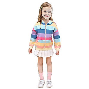 DDSOL Toddler Girls Zip-up Hoodie Jacket Rainbow Sweatshirts Long Sleeve Shirt Kids Playwear Clothes Size 3T 4T