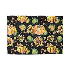Autumnof Pumpkins Sunflowers Leaves Branches Placemats Set of 6, Double Sides Printing Place mats for Kitchen Dining Table Non-Slip Decorative Table Mat Washable