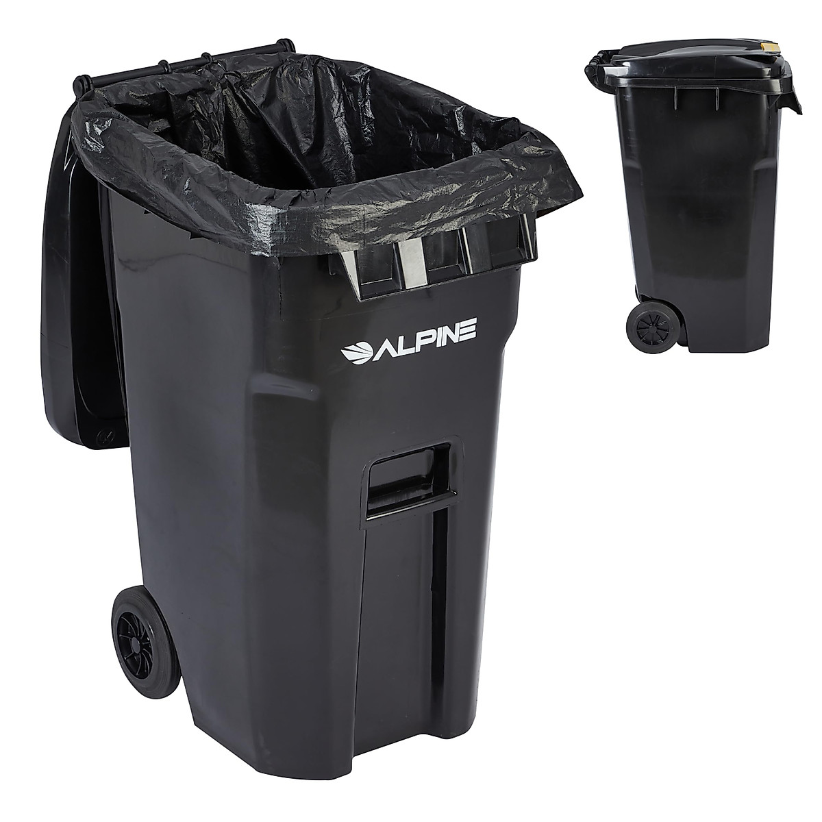 Alpine 64 Gallon Trash Can with Wheels - Large Heavy Duty Outdoor Trash Can with Lid, Rolling Trash Can Outdoor, Outside Wheeled Garbage Can for Residential and Commercial Use (Black)