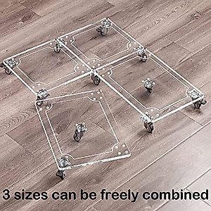 Rekerown 10"x14" Heavy Duty Acrylic Plant Stand with Wheels, Square Plexiglass Plant Caddy on Wheels - Outdoor Flower Pot Rack on Rollers - Indoor Dolly Holder Rolling Tray Coaster, Transparent 1PC