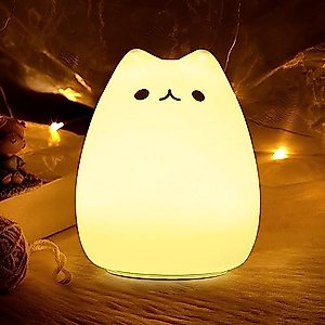 CHWARES Night Light for Kids, Cat Nursery Night Lights with Battery, 7 Color Table Lamp,Room Decor, USB Rechargeable, Cute LED Multicolor Gifts for Baby, Children, Toddlers, Teen Girls