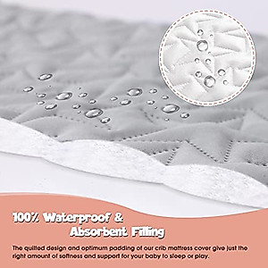 ACRABROS Pack and Play Sheets Fitted-2 Pack Waterproof Pack n Play Sheet,Mini Crib Mattress Pad Protector,Universal Fit Quilted Padded Ultra Soft, Gray & Navy Blue