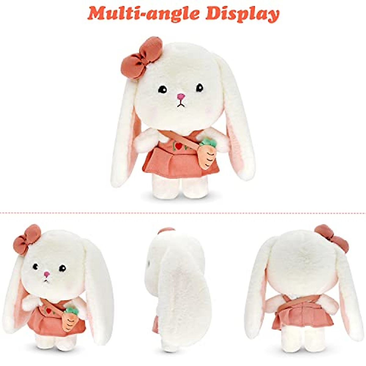 HWD 9.8'' Soft Plush Rabbit Dolls [ Clothes Detachable ], Stuffed Animals Toys, Gifts for Kids Birthday Christmas Day (Pink)