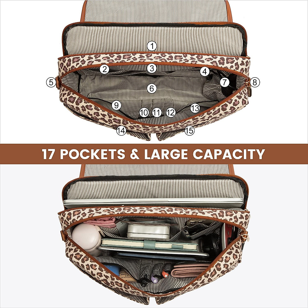 LOVEVOOK Laptop Bag for Women, Large Capacity Computer Bags Cute Shoulder Messenger Bag, Business Work Bags Tote Briefcase Purse Laptop Sleeve Case, 15.6inch, Leopard Print-Brown Pro