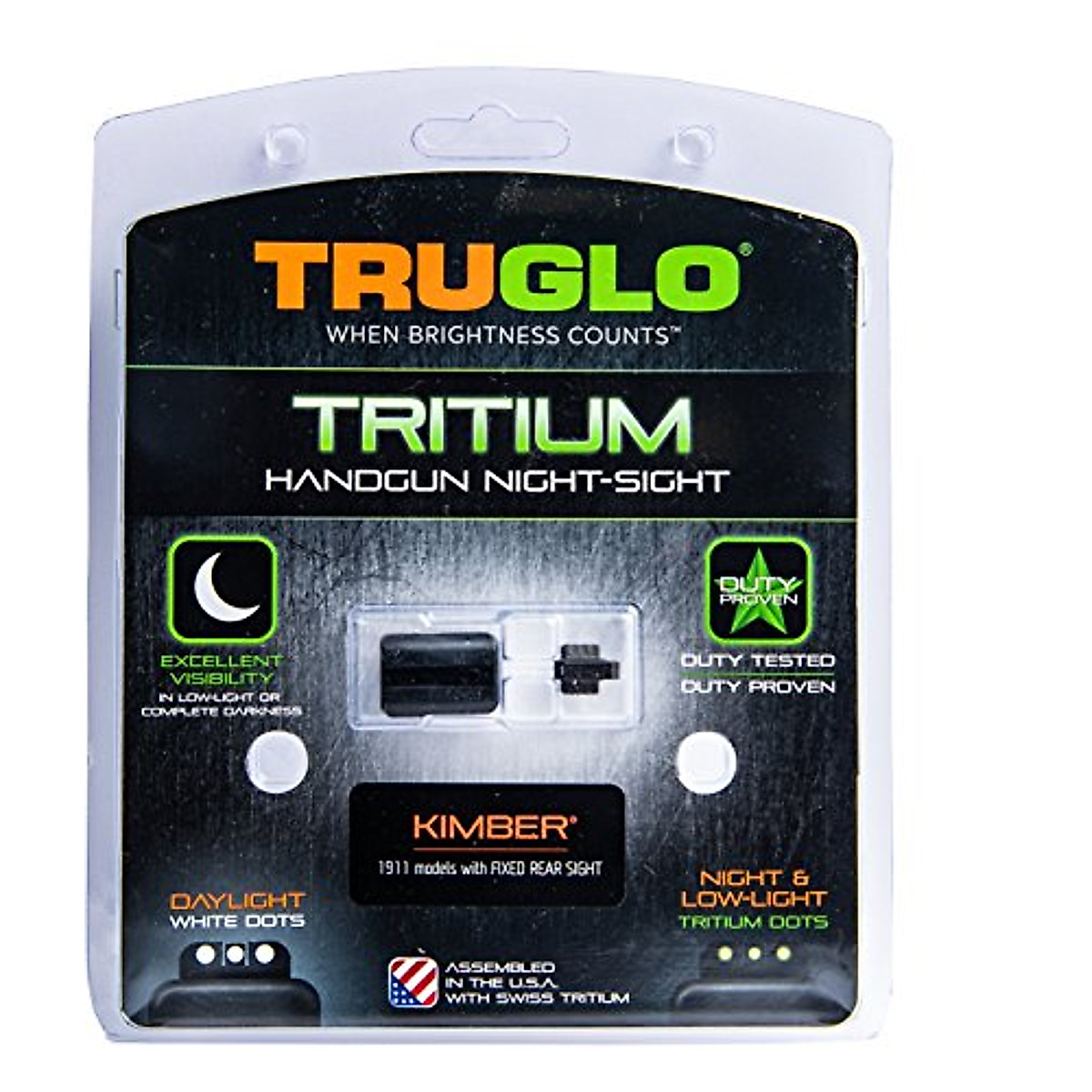 TG TG231K Tritium Glow in the Dark Handgun Pistol Sight for Day & Night Use, Compatible w/ Kimber 1911 Models w/ Fixed Rear Sight, Black