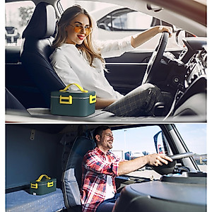 Adocfan Electric Lunch Box 75W 1.8L Food Warmer Heater 12V 24V 110V Faster Heated Lunch Box for Car/Truck/Home Portable Heating Boxes with 304 SS Container Fork & Spoon (Dark green)