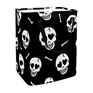 Heart Eye Skull and Bones Print Collapsible Laundry Hamper, 60L Waterproof Laundry Baskets Washing Bin Clothes Toys Storage for Dorm Bathroom Bedroom