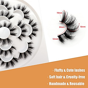 Veleasha 5D Faux Mink Lashes Handmade Luxurious Volume Fluffy Natural False Eyelashes 7 Pairs (Sugar)
