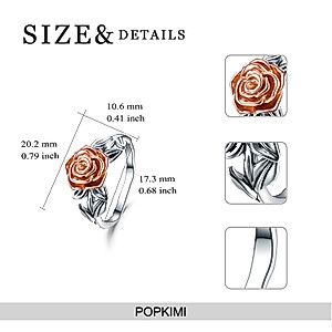 POPKIMI S925 Sterling Silver Rose Flower Rings for Women Engagement Rose Rings for Sisters Jewelry Promise Ring for Women (Rose Flower Ring, 8)
