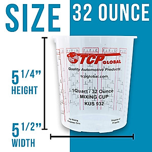 (Full Case of 100 each - Quart (32oz) PAINT MIXING CUPS) by Custom Shop - Cups are Calibrated with Multiple Mixing Ratios (1-1) (2-1) (3-1) (4-1) (8-1) BOX of 100 Cups includes 12 bonus Lids