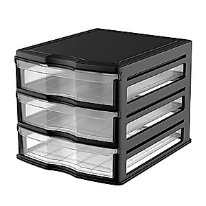 Life Story 3 Drawer Stackable Shelf Organizer Plastic Storage Drawers for Bathroom Storage, Make Up, Or Pantry Organization, Black (2 Pack)