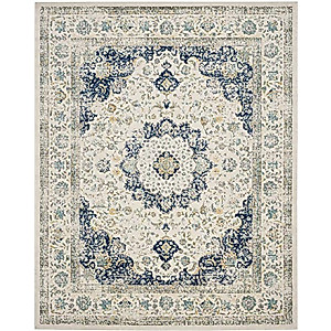 SAFAVIEH Evoke Collection 8' x 10' Ivory/Blue EVK220C Shabby Chic Oriental Medallion Non-Shedding Living Room Bedroom Dining Home Office Area Rug