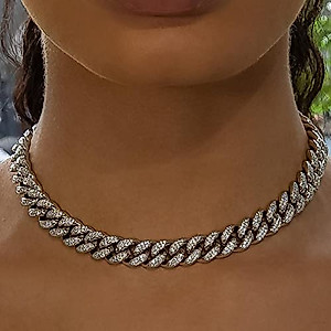 HIPBLING Silver Cuban Link Chain for Mens Miami Cuban Necklace Diamond Iced Out Chain 13mm 18inch Bling Rapper Hip Hop Necklaces Jewelry Gift for Men Women