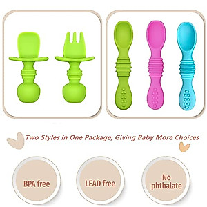 Silicone Baby Spoons First Stage, 5 Pack Baby Led Weaning Supplies for 6+ Months, Toddler and Baby Spoons Self Feeding, Baby Feeding Supplies with An Ventilation Choke Barrier BPA Free-Baby Gifts