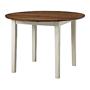 OSP Home Furnishings Murphy 3-Piece Drop-Leaf 42 Inch Round Dining Table and Chairs Set, Tobacco Top and Cream Base