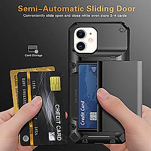 iPhone 12 Case, iPhone 12 Pro Case, SUPBEC Silicone Protective Wallet Case with Card Slot [Screen Protector x2] [Military Grade Protection] [Anti-Scratch], iPhone 12 Case with Card Holder, 6.1", Black