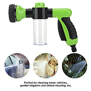 Garden Hose Nozzle, High Pressure Spray Car Washer Foam Water Gun Cleaning Tool Washer 6m Heavy Duty 8 Adjustable Watering Patterns(Green)