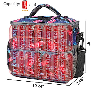 FlowFly Insulated Reusable Lunch Bag Adult Large Lunch Box for Women and Men with Adjustable Shoulder Strap,Front Zipper Pocket and Dual Large Mesh Side Pockets,Feather