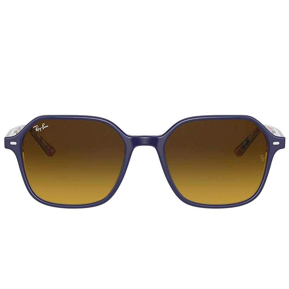 Ray-Ban RB2194 John Square Sunglasses, Blue On Stripes Orange/Blue/Brown Gradient Dark Brown, 53 mm