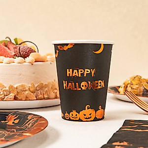 Crisky Happy Halloween Napkins Plates Cups Tableware Set of 24 for Halloween Party Decorations Halloween Party Supplies, Set of 24 (9" Plates,7" Plates, Luncheon Napkins, 9oz Cups)