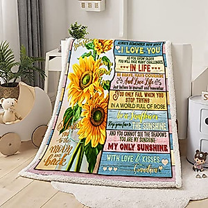 Sunflower Throw Blankets, to My Granddaughter Blanket from Grandma, Birthday Gifts for Granddaughter, Adult Granddaughter Gifts, Throw Blanket 50” x 60”
