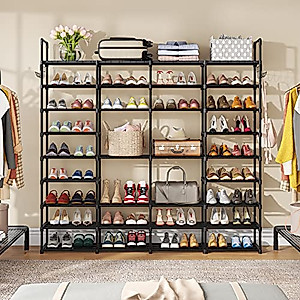 Tribesigns Large Shoe Rack Organizer Closet for Entryway Bedroom Hallway, 9 Tier 72 Pair Heavy Duty Shoes Shelf Storage with Side Metal Hook, Black