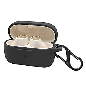 LiZHi Silicone Case for Jabra Elite 3,Anti-Break Anti-Lost & Shockproof Easy Carrying Unique Dual Hole Portable Protective Case Cover with Carabiner for 2021 Newest Jabra Elite 3 (Black)