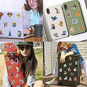 Disney Stickers 100PCS Asverbet Kids Stickers Pack Princess Stickers Cute Stickers for Kids Teens Adults Waterproof Vinyl Cartoon Stickers for Water Bottles Laptop Luggage