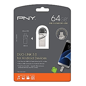 PNY 64GB Duo-Link USB 3.0 OTG Flash Drive for Android - (P-FDI64GOTGTO30-GE)