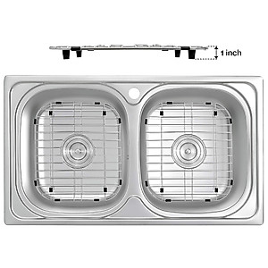 MONSINTA Kitchen Sink Grid and Sink Protectors, Stainless Steel Sink Grids for Bottom of Kitchen Sink, 12 5/8'' x 14 5/16'' with Center Drain for Double Sink Bowl