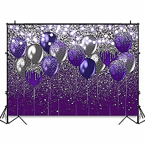 Avezano Purple and Silver Glitter Backdrop for Birthday Wedding Prom Graduation Photography Background Glitter Silver Purple Balloon Party Decorations Photoshoot Photobooth (7x5ft, Purple and Silver)