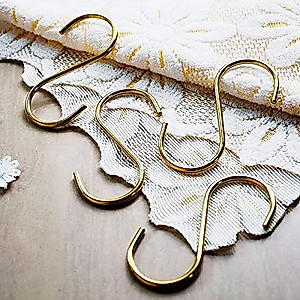 BAEYAR Brass S Hook, Gold Hook, S-Shaped Hook, Suitable for Bathroom, Closet, Kitchen, Flower Basket, Outdoor S-Shaped Hook, S-Shaped Brass Hook Recommended by WongWin. 4 Pieces
