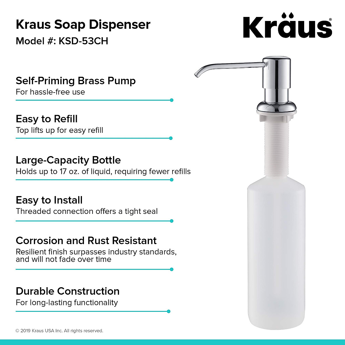 KRAUS Boden Kitchen Soap and Lotion Dispenser in Chrome, KSD-53CH