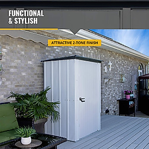 Arrow Shed Designed 4' x 3' x 6' Compact Outdoor Metal Backyard, Patio, and Garden Shed Kit, Flute Gray and Anthracite