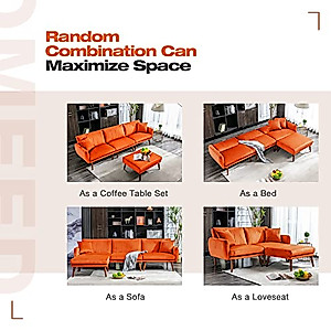 JOMEED 105" Convertible Sectional Sofa Couch, Modern Oversized Velvet Fabric L-Shaped Couch Sofa Bed with Adjustable Backrest for Living Room, Apartment