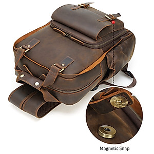 Polare Large Vintage Full Grain Italian Leather Backpack 15.6 Inch Laptop Bag Hiking Travel Rucksack for Men with Premium YKK Zippers Dark Brown