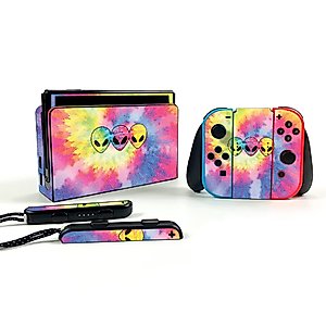 MightySkins Glossy Glitter Skin Compatible with Nintendo Switch OLED - Groovy Aliens | Protective, Durable High-Gloss Glitter Finish | Easy to Apply and Change Styles | Made in The USA