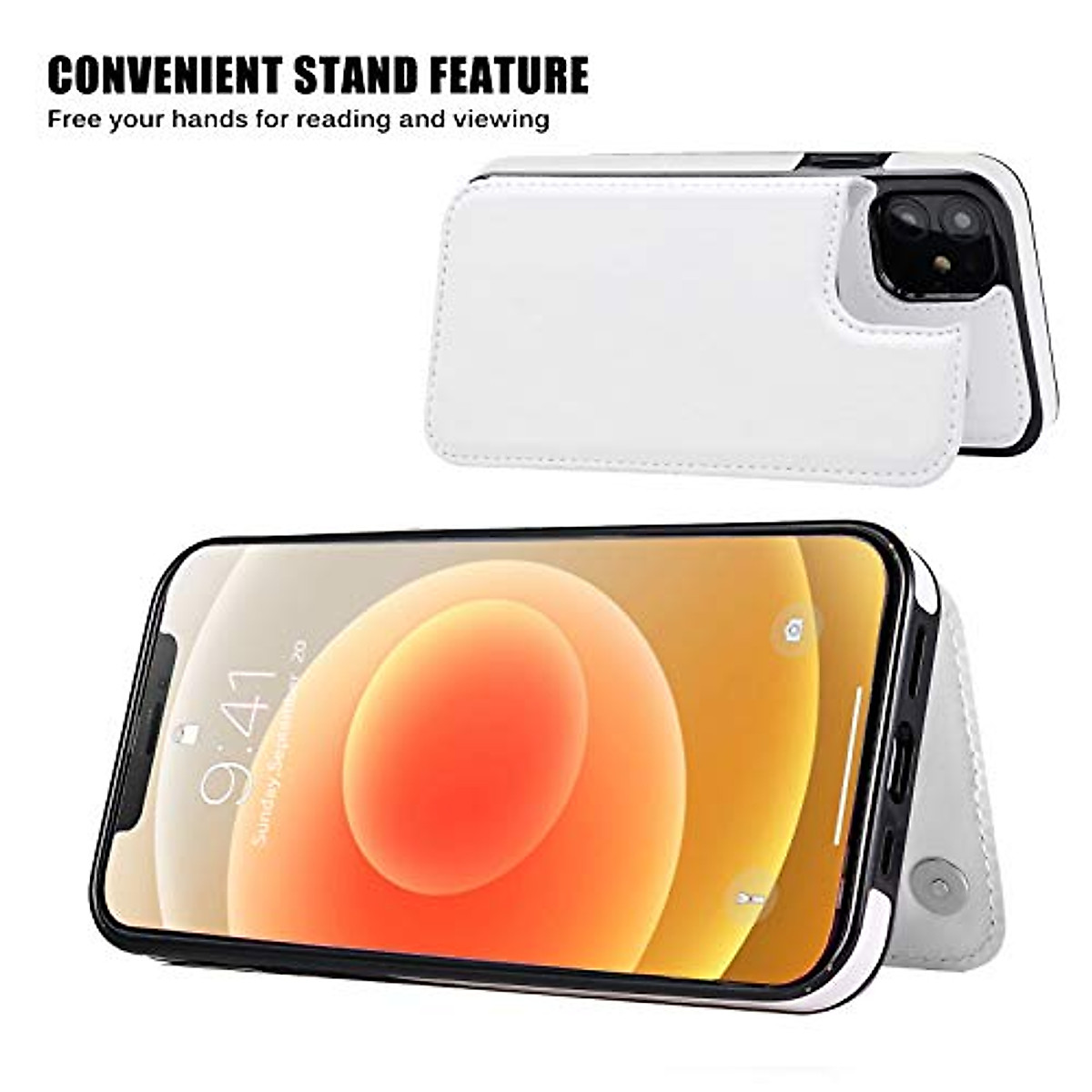 JOYAKI Wallet Case Compatible with iPhone 12 Pro/12,Slim Protective case with Card Holder,Premium PU Leather Kickstand Card Slots Case with a Screen Protective Glass for iPhone 12pro/12(6.1")-White