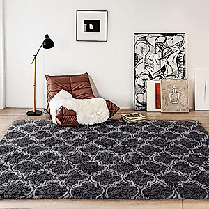 HOMORE Fluffy Bedroom Rug Super Soft Velvet Shaggy Plush Carpets 6x9 Feet, Shag Moroccan Area Rugs for Kids Girls Living Room Bed Home Decor, Gray