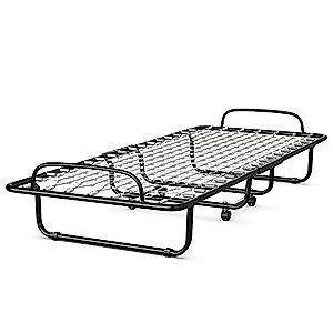 KOMFOTT Rollaway Folding Bed with 4" Mattress, Foldable Rollaway Bed with Memory Foam Mattress for Adults, Portable Fold Up Guest Bed with Sturdy Steel Frame on Wheels for Home & Office, Made in Italy