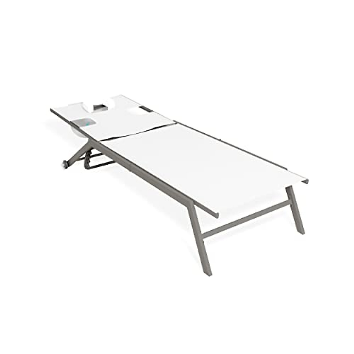 Ostrich Chatham 2 Pieces Patio Chaise Lounges, Patio Lounge Chairs,Facedown Tanning Chair, Patio Chairs, 5-Position Recliner Adjustable Sunbathing Lounge Chair for Patio,Yard, Pool, White & Tan